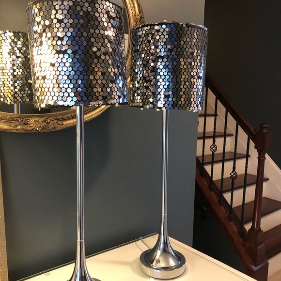 Accents | Pair Of Silver Lamps W Sequined Shades | Poshmark